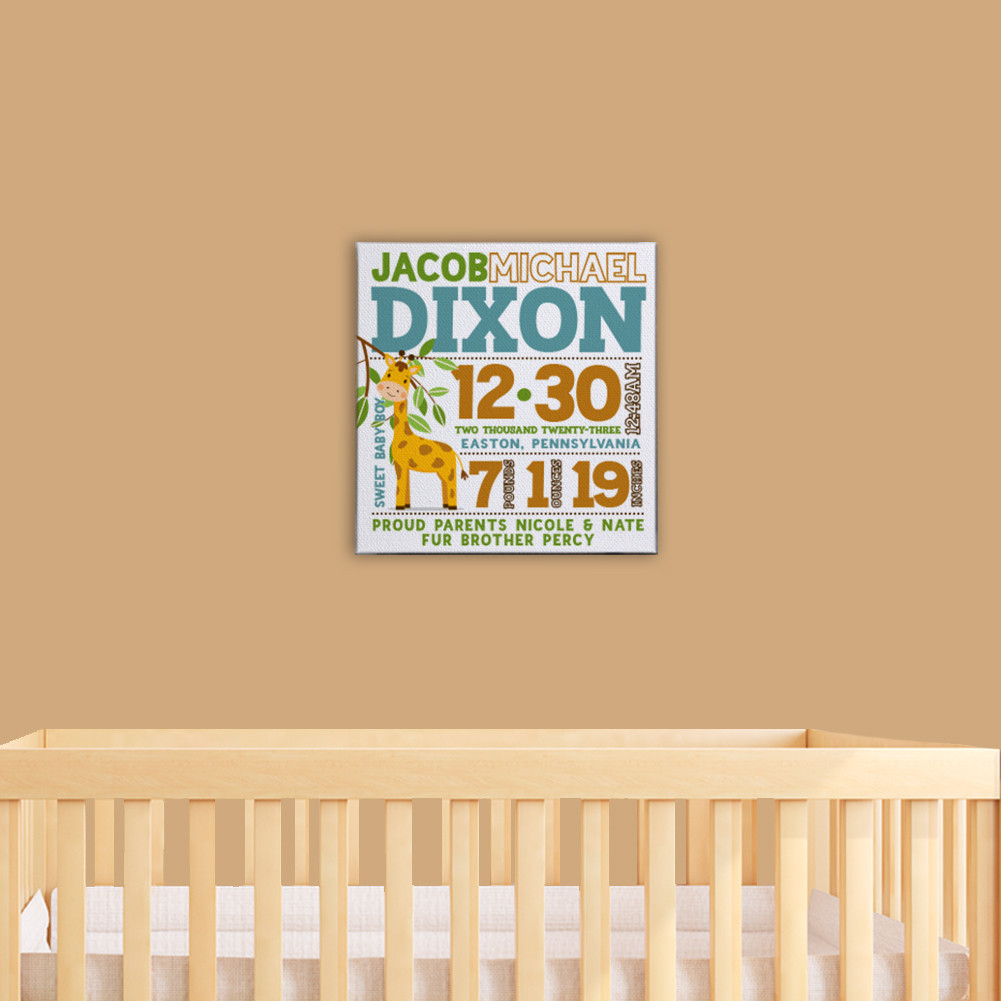 personalized canvas print, dinosaur birth announcement print, boy or ...