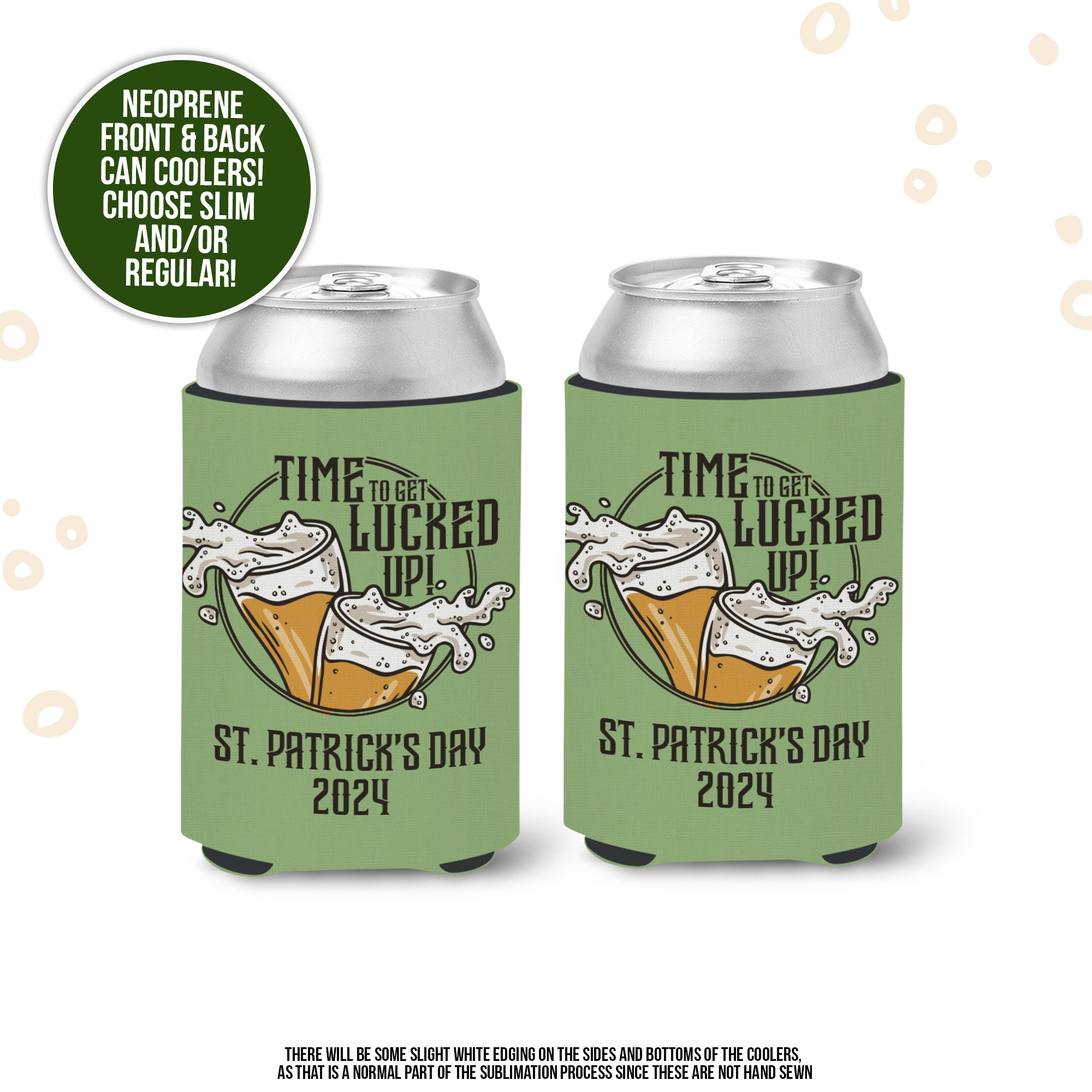 st patricks day coolie, personalized get lucked up beverage insulator slim