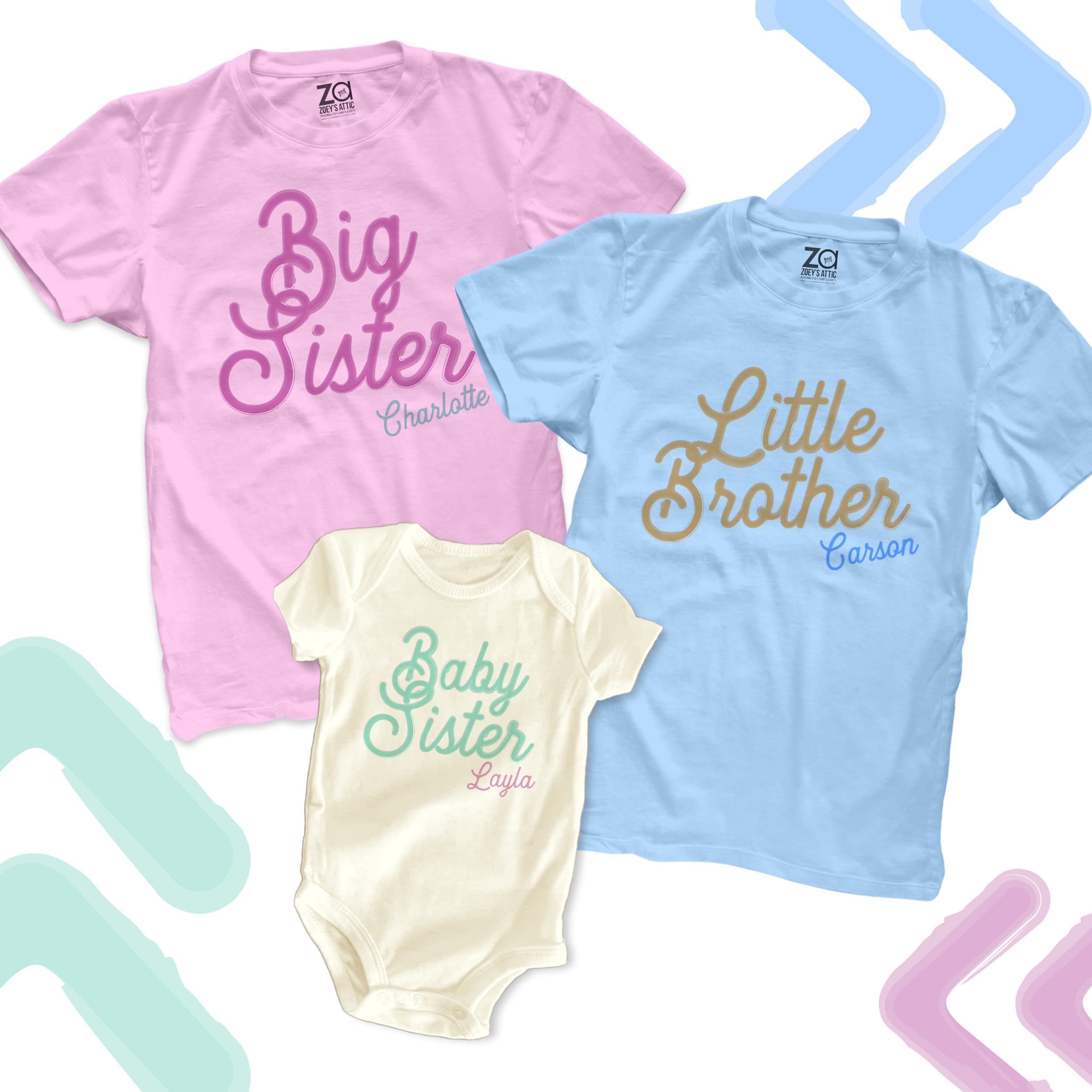 Custom Sibling Shirt Sets For Three - Sister Brother Shirts