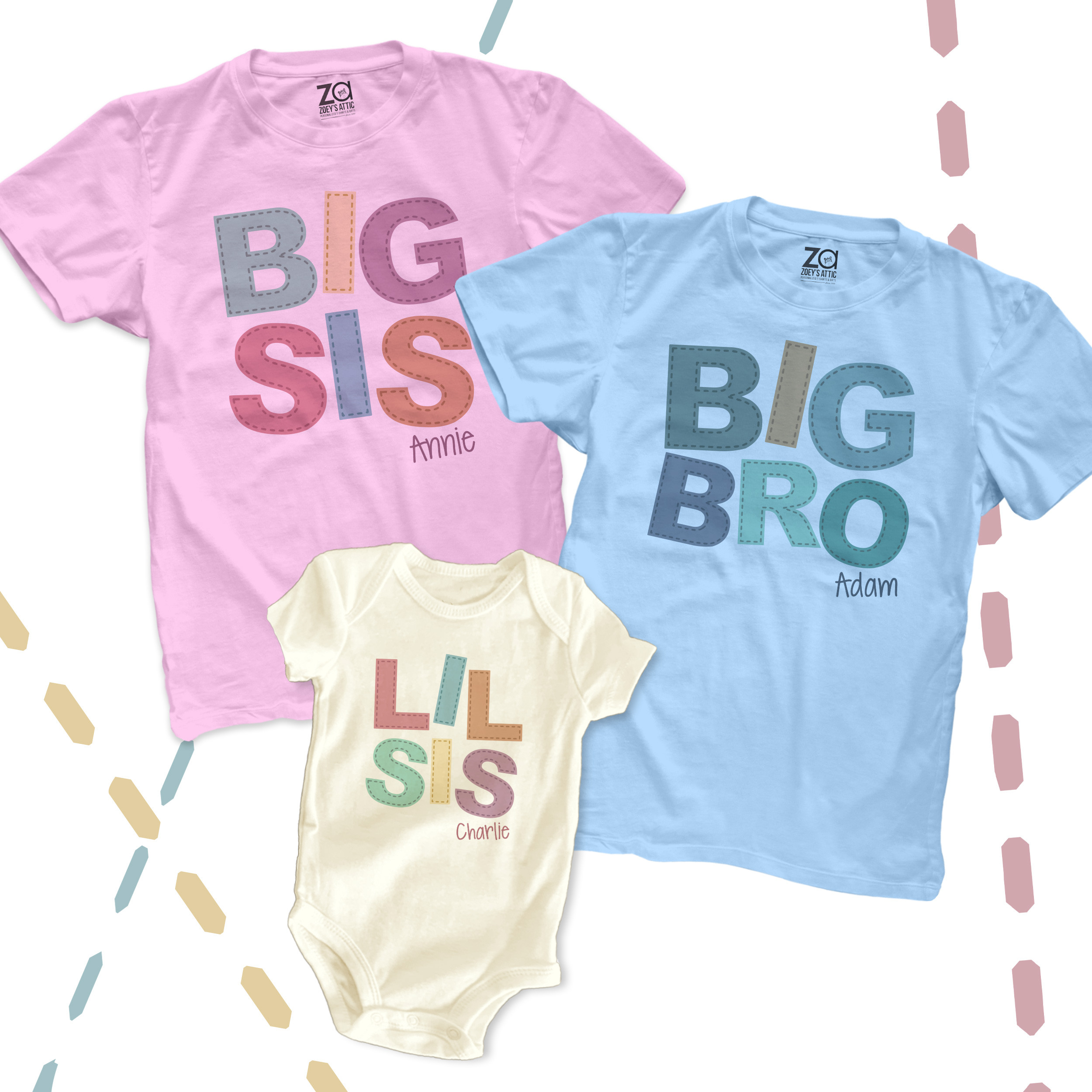 Custom Sibling Shirt Sets For Three - Sister Brother Shirts