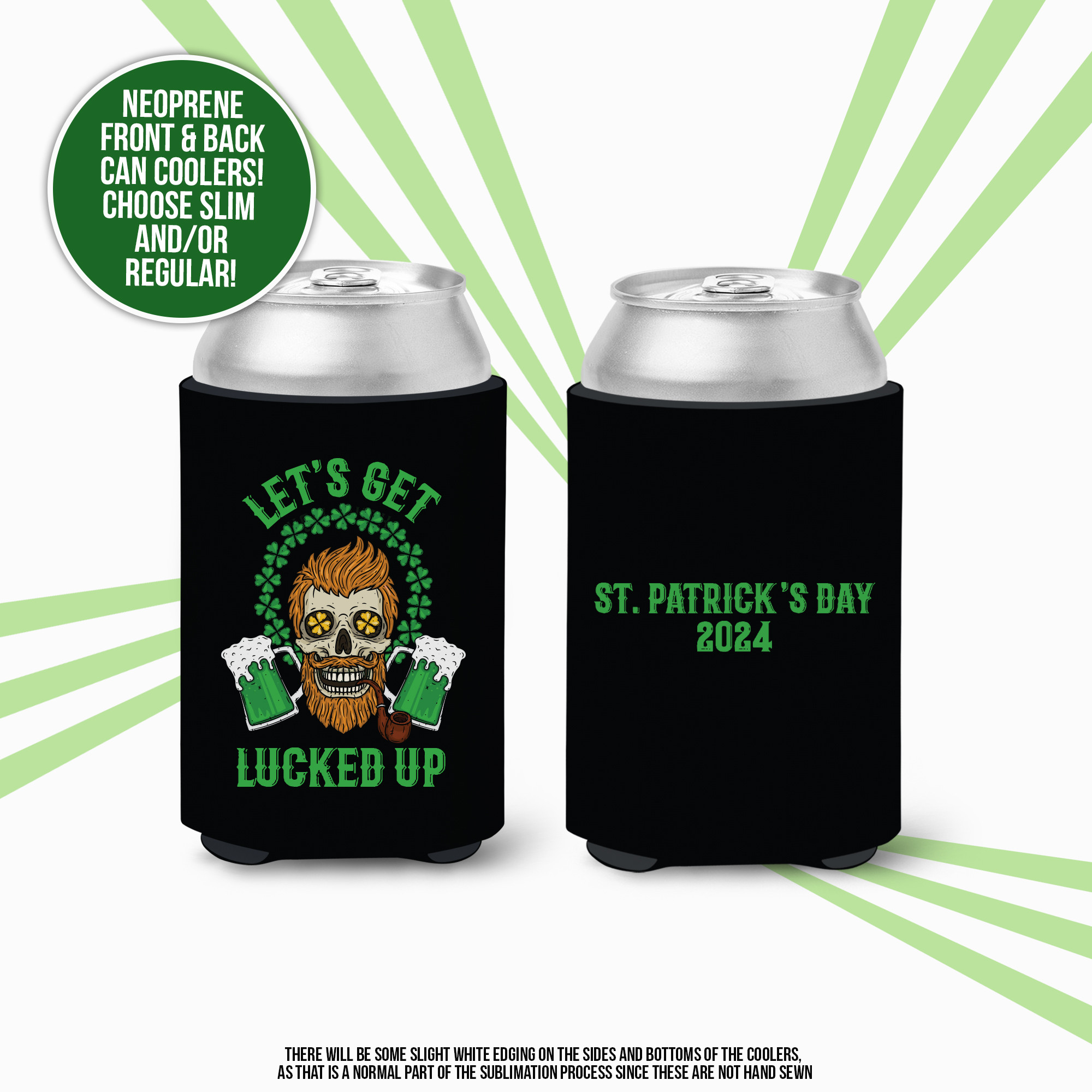 st patricks day coolie, personalized get lucked up beverage insulator slim