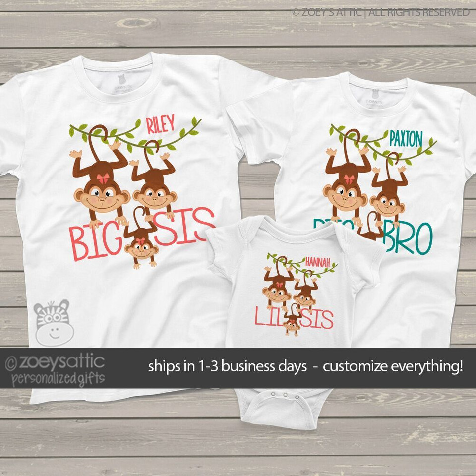 Custom Sibling Shirt Sets For Three - Sister Brother Shirts