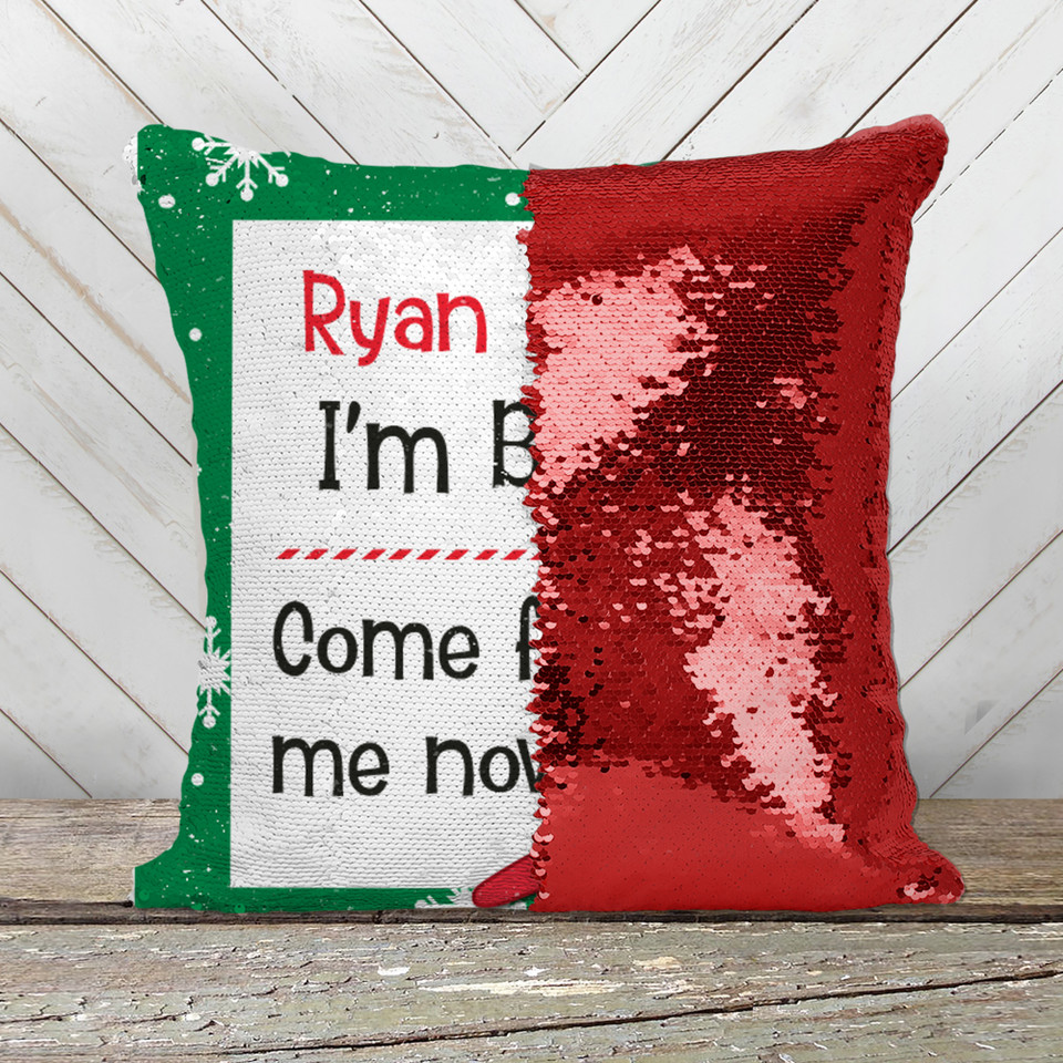 christmas sequin pillow decor, im back elf arrival holiday personalized ...