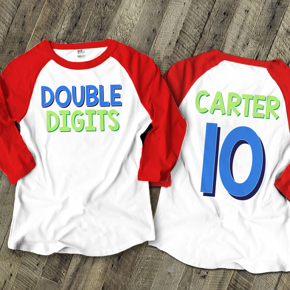 double digits glitter shirt, 10th birthday front back print t-shirt