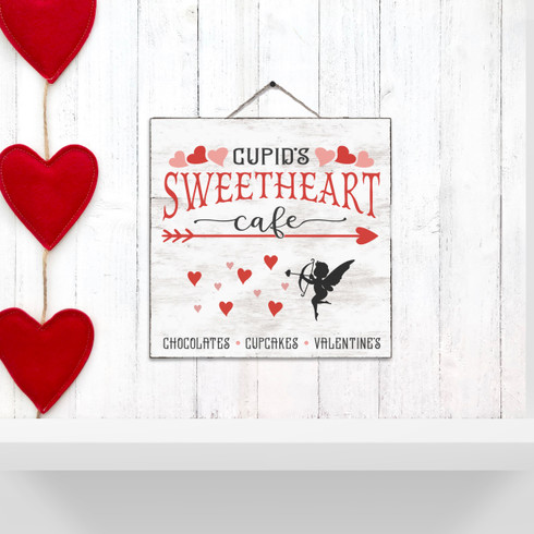 valentine wood sign, cupids sweetheart cafe greywash or whitewash ...