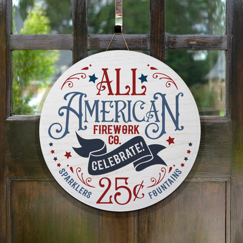 july 4th plaque, round fiberboard patriotic 4th of july sign white ...
