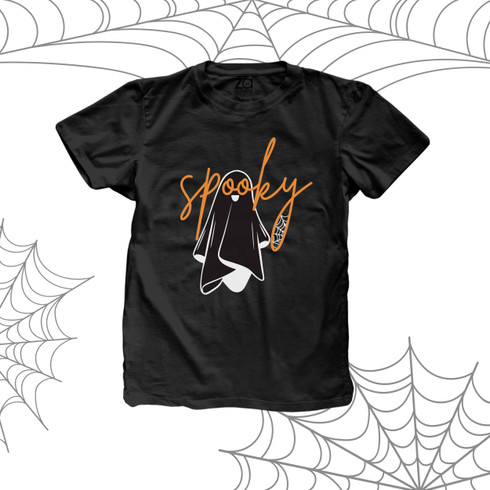 Halloween kids shirt, cursive spooky ghost tshirt dark