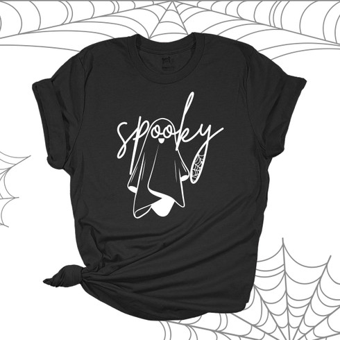 halloween shirt, spooky cursive text ghost adult tshirt dark