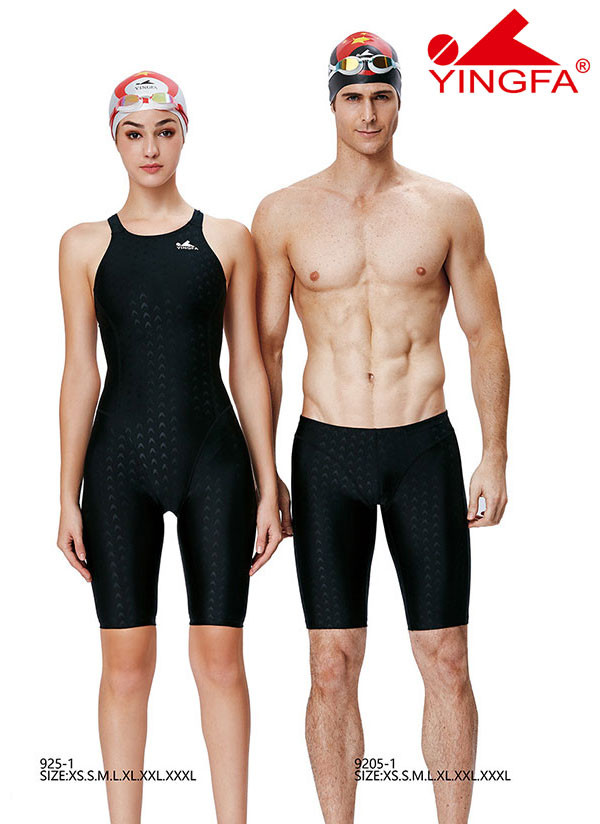 YINGFA 925-1 BLACK WOMEN'S SHARK SCALE TECHNICAL SWIMSUITS -Fina Approved