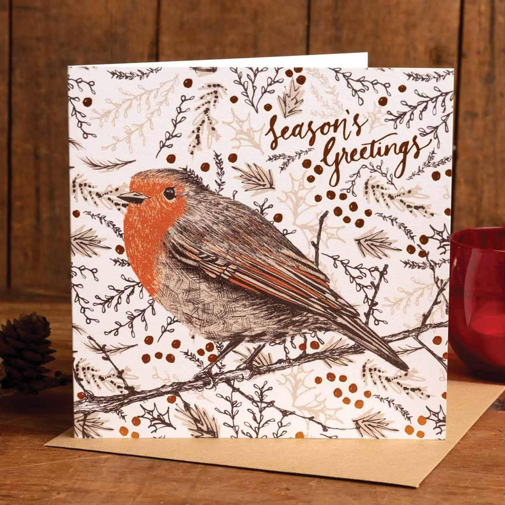 Woodland Robin Holiday Card | Blank greeting card of Original Artwork ...