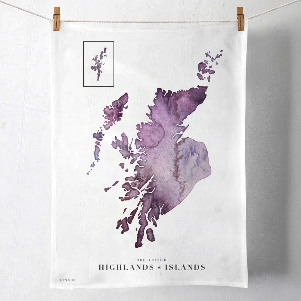 Watercolor Map of Scottish Highland and Islands Kitchen Towel ...