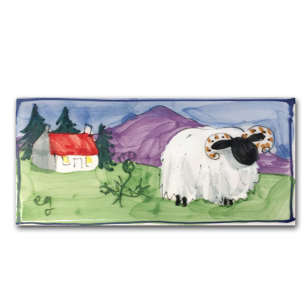 Scottish Sheep and House Landscape | Hand-painted Ceramic Tile ...