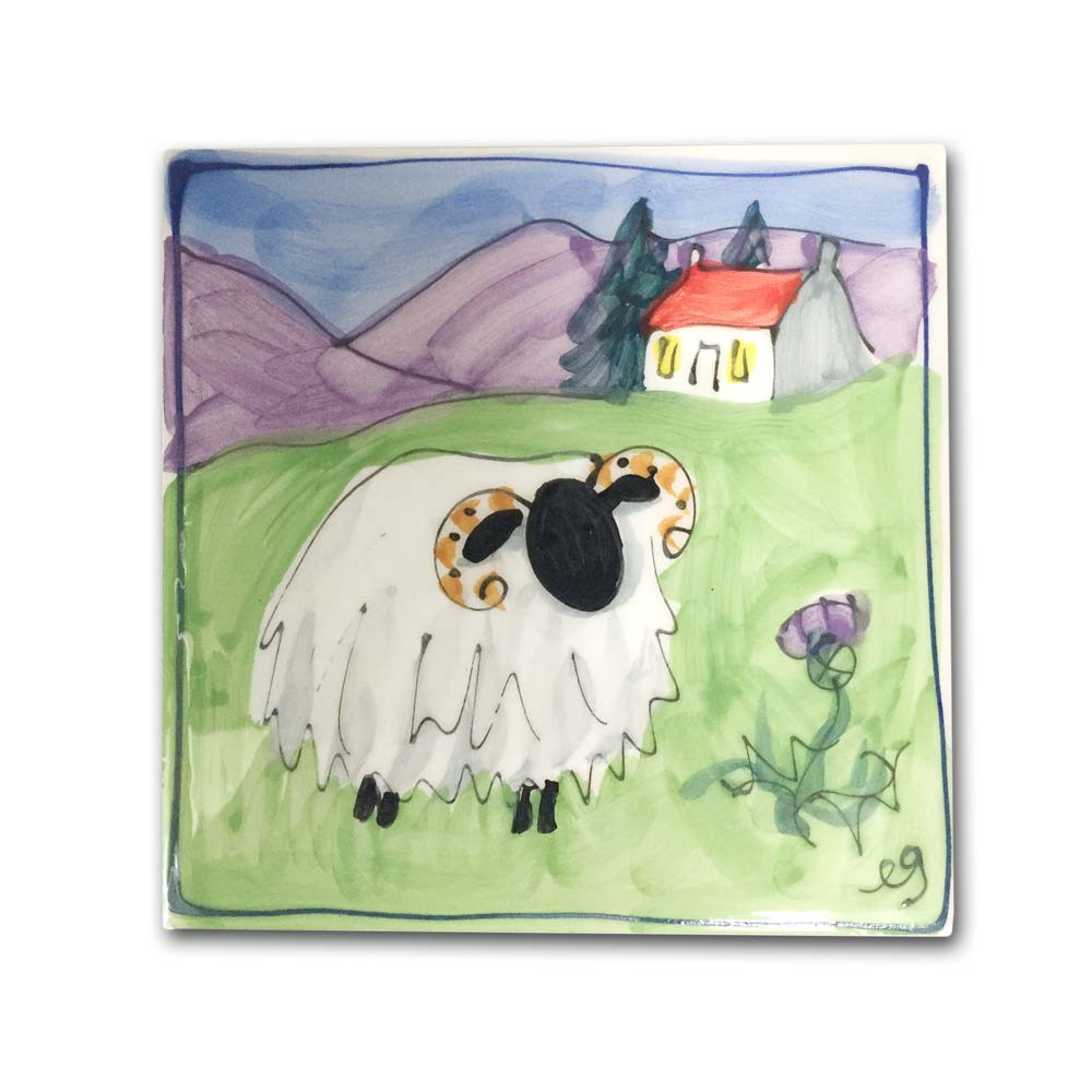 Scottish Sheep and House | Hand-painted Ceramic Tile | Scottish Artist ...