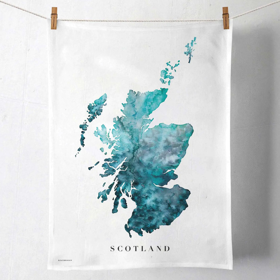Watercolor Map of Scotland Kitchen Towel | Artistic Scottish Textiles ...