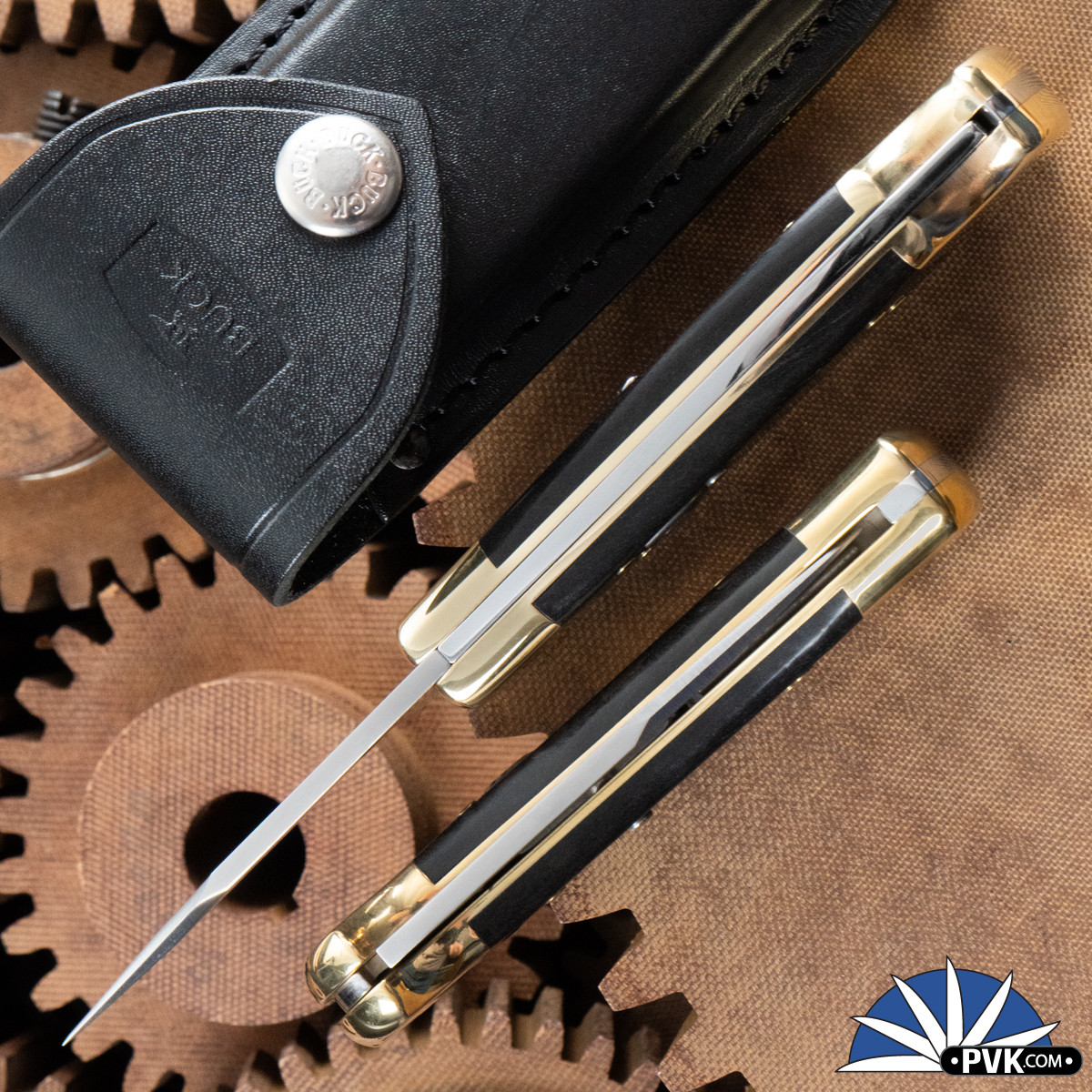 Buck Model 112 Ranger Auto Ebony Wood Inlays and Brass Bolsters - PVK