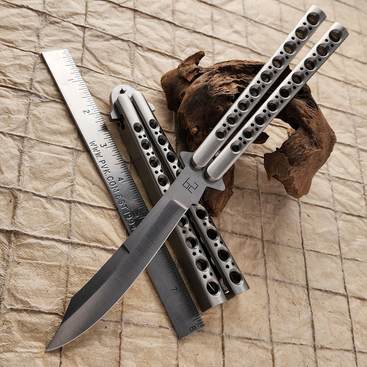 29 Knives Custom 5" S30V Scimitar Skeleton Channel Cut 303 Stainless ...