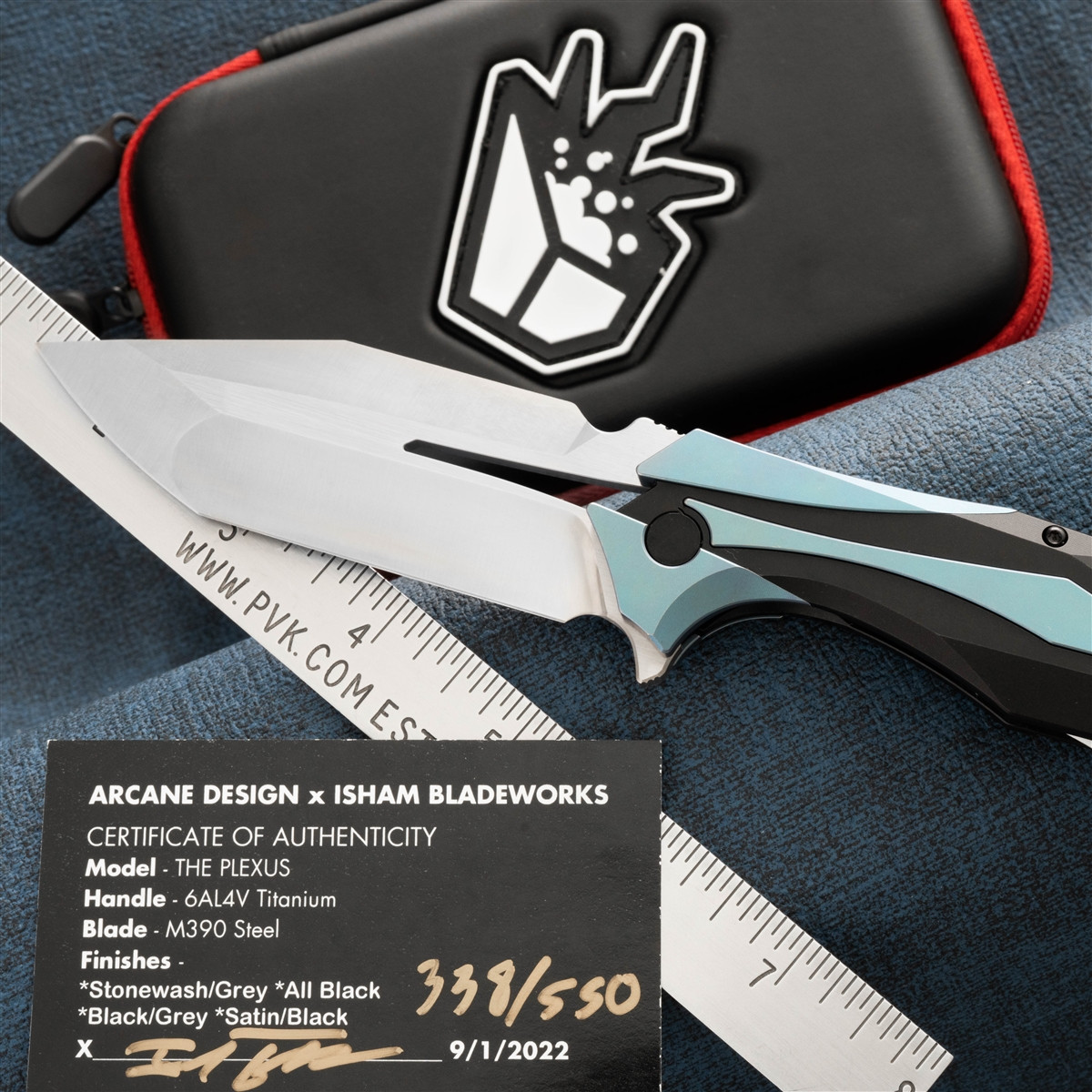 Arcane Design X Isham Bladeworks PLEXUS Satin Finish , PVD Black Ti - PVK