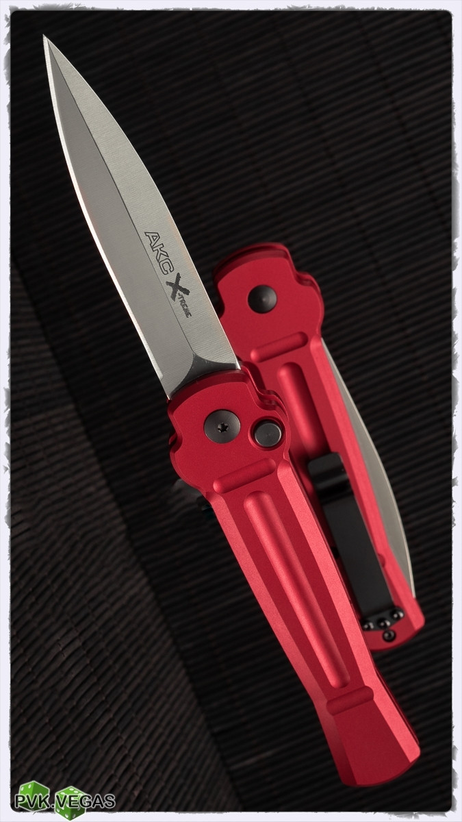 AKC X-treme Ace Automatic Knife - Red Handle Silver Blade - PVK