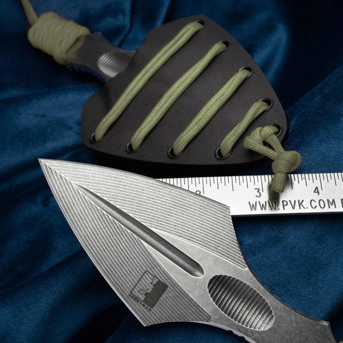 Angryman Apocalypse Spear Dagger D2 With Green Paracord Wrap & Kydex ...