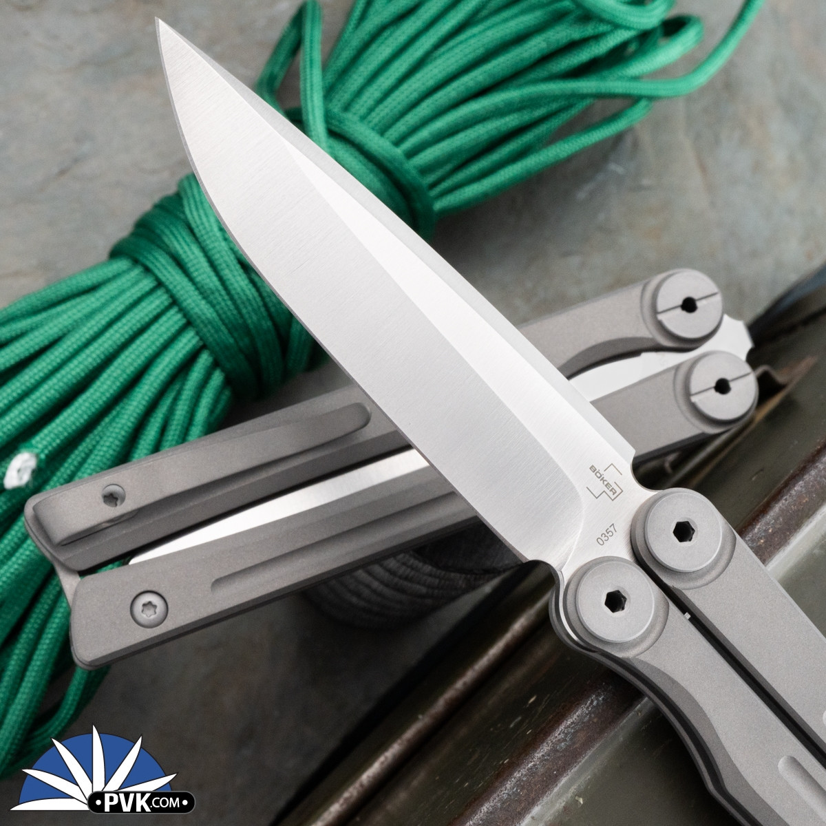 Boker Plus Faction Titanium Satin Drop Point, Gray Titanium Handles - PVK