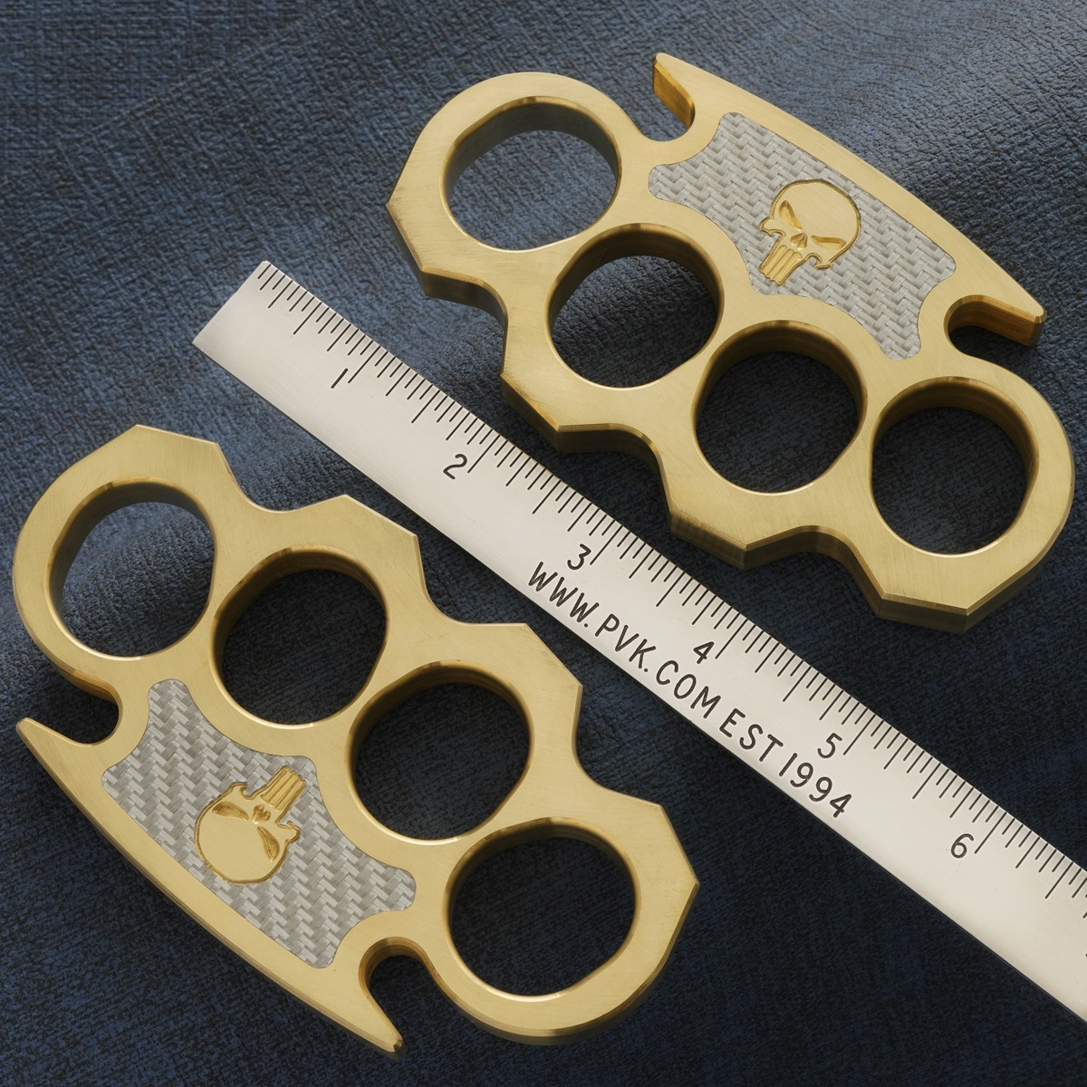 BURN Custom 4 Finger Knuckles Brass 1/2" Silver Twill Carbon Fiber ...