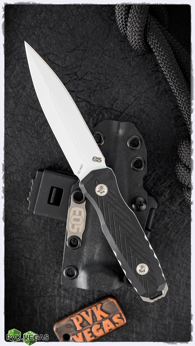 EOS Mini Thresher Fixed Blade Knife, Black G10 Scales, 3.6" White CPM ...