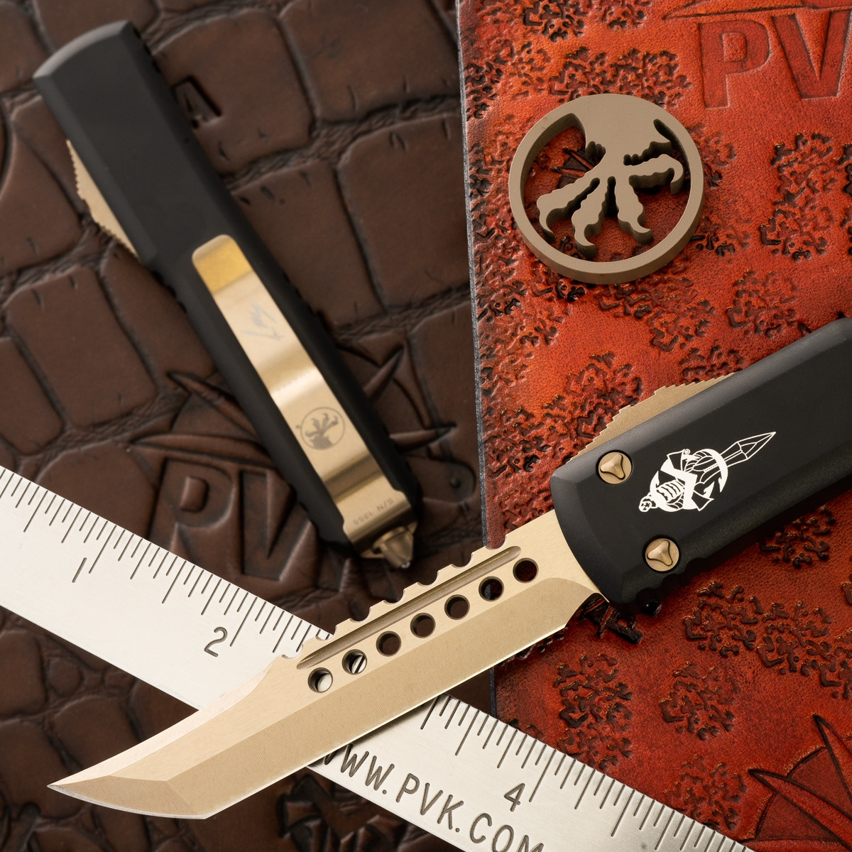 Microtech Ultratech Hellhound 119-13S Bronze Hardware & Blade Sean Logo ...