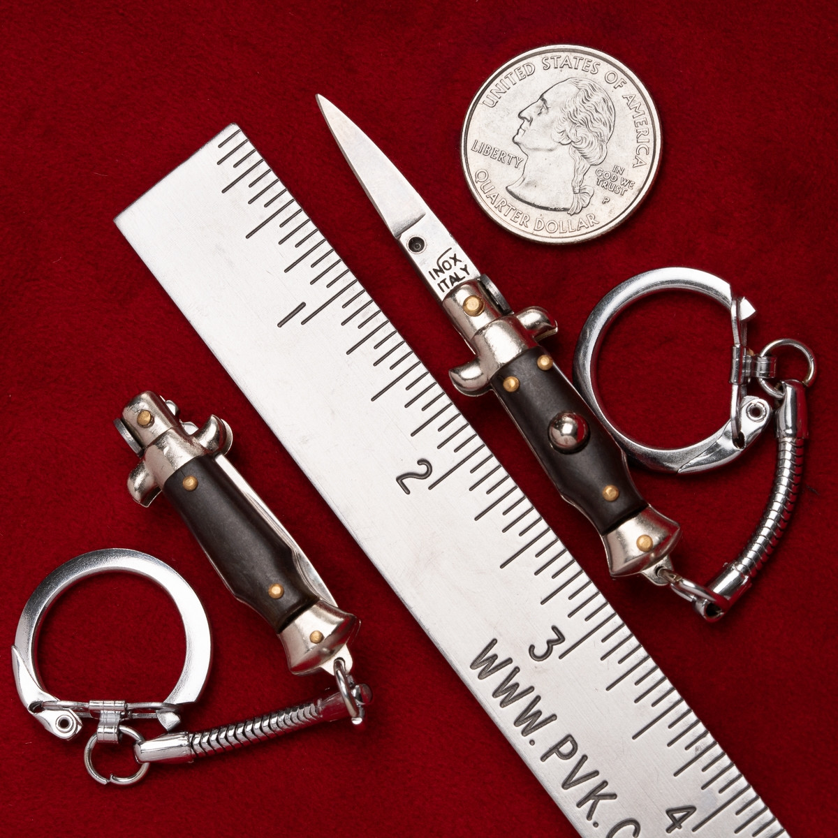 Inox 2.75" Italian Made Stiletto Automatic Keychain Brown Wood Handle - PVK