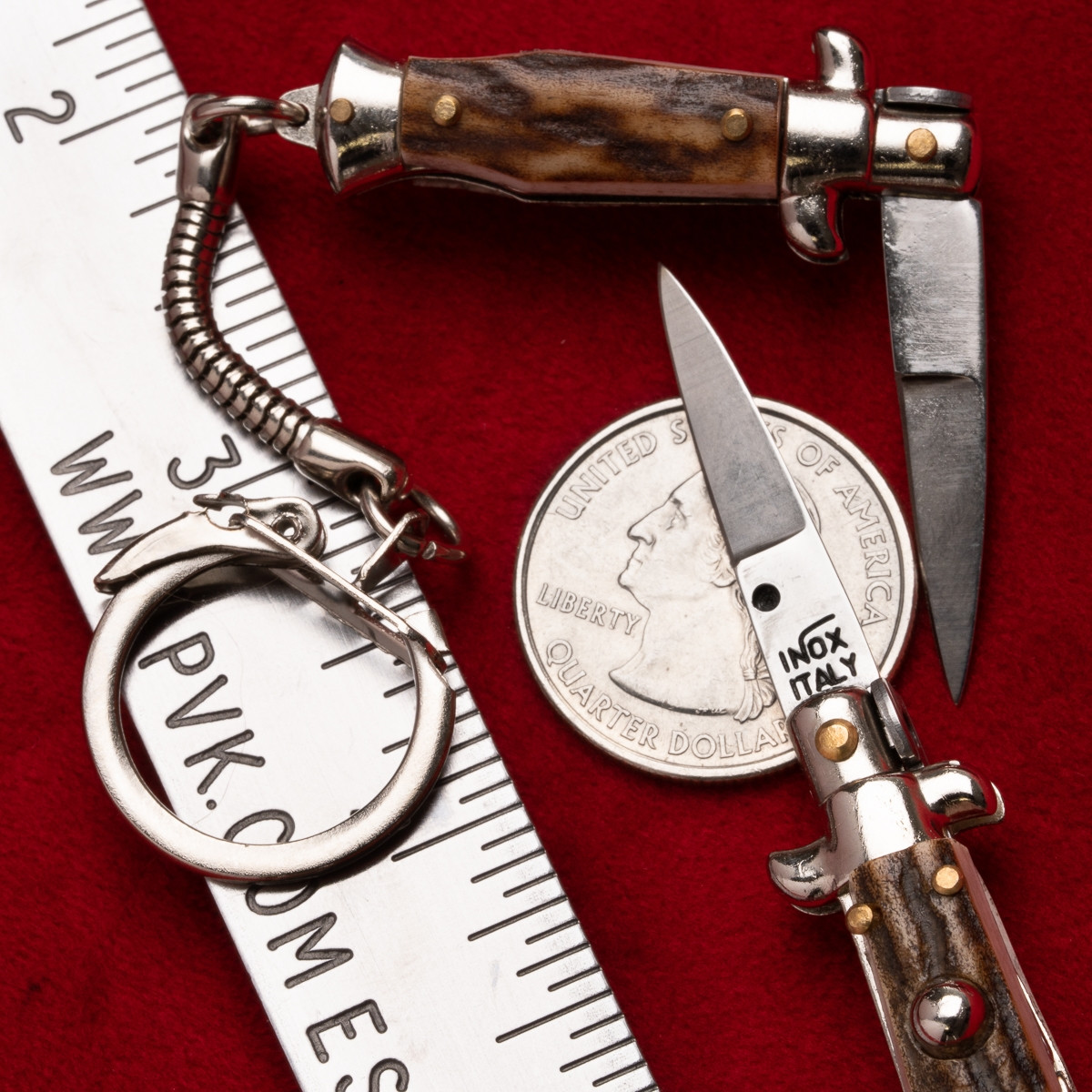 Inox 2.75" Italian Made Stiletto Automatic Keychain Stag - PVK