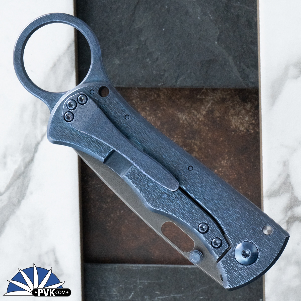John Gray Karambit Rostrum, Drop Point, Textured Ti, Blue Anodize ...