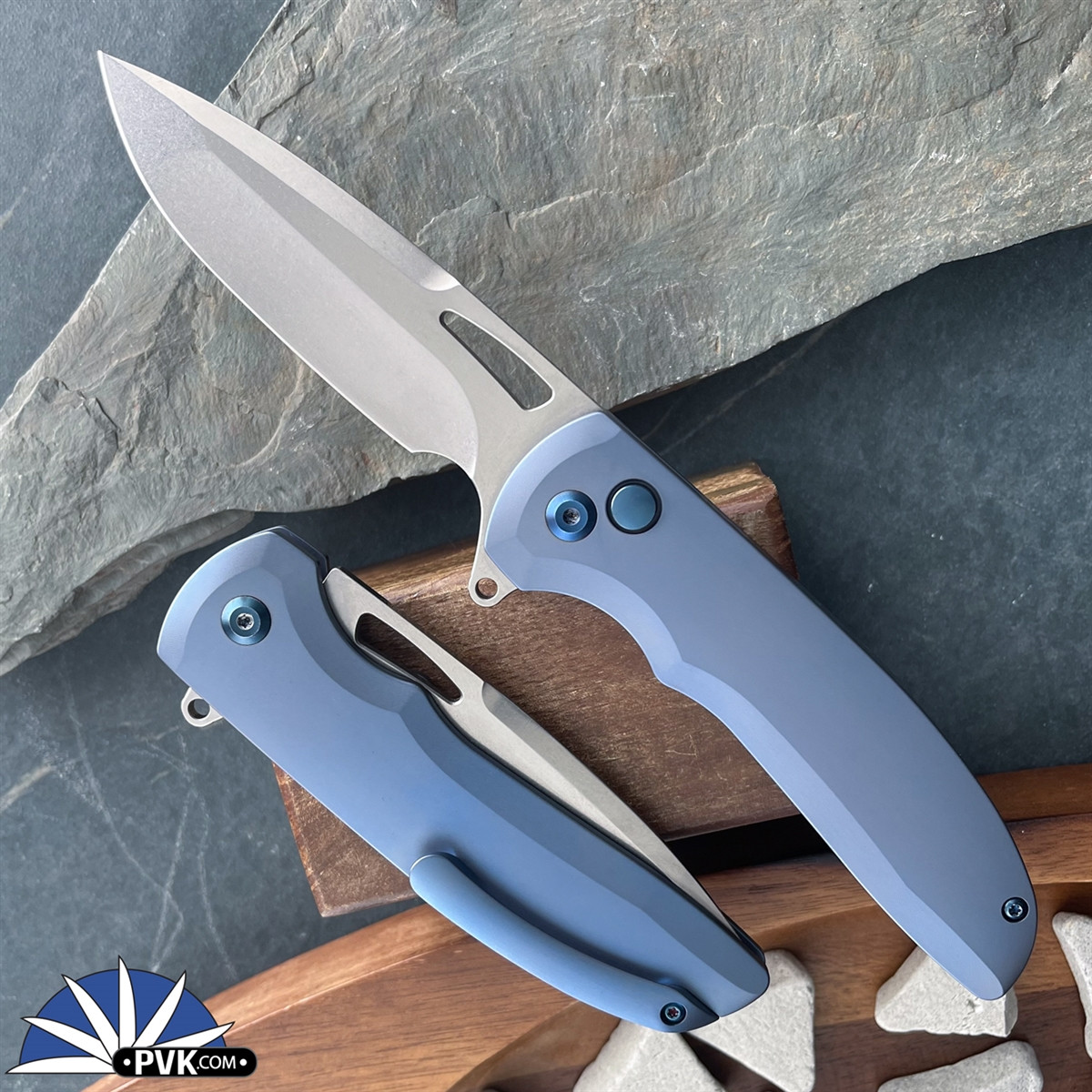 Latama Yuuki Stonewash CPM-20CV Blade, Blue Titanium Handle - PVK