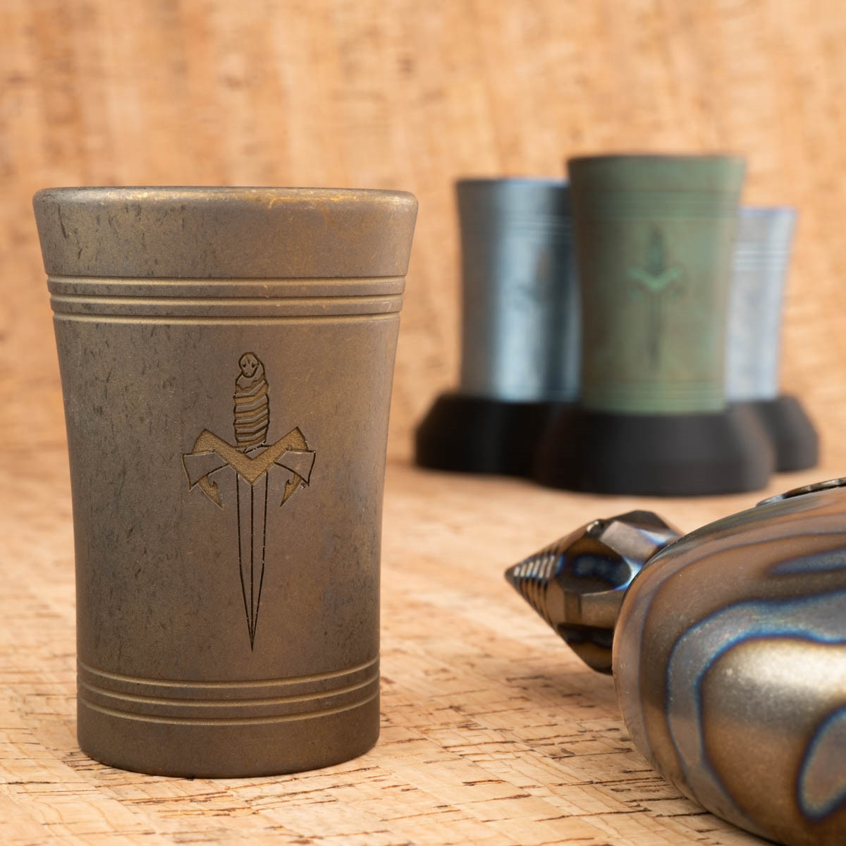 Marfione Custom Titanium Shot Glass, Single Dagger, Antique Bronze - PVK