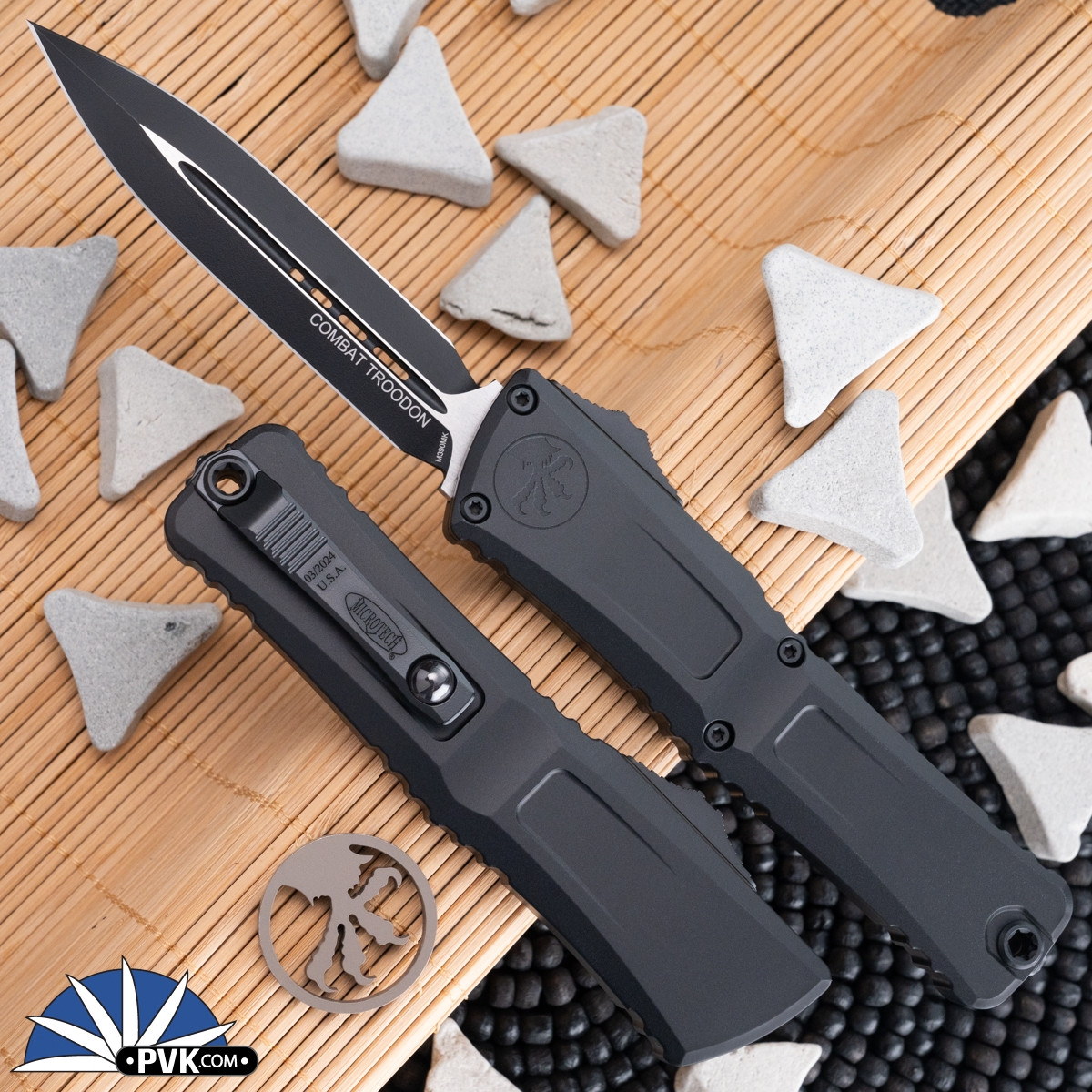 Microtech Combat Troodon Gen 3 1142-1T Double Edge Black Blade, Black ...
