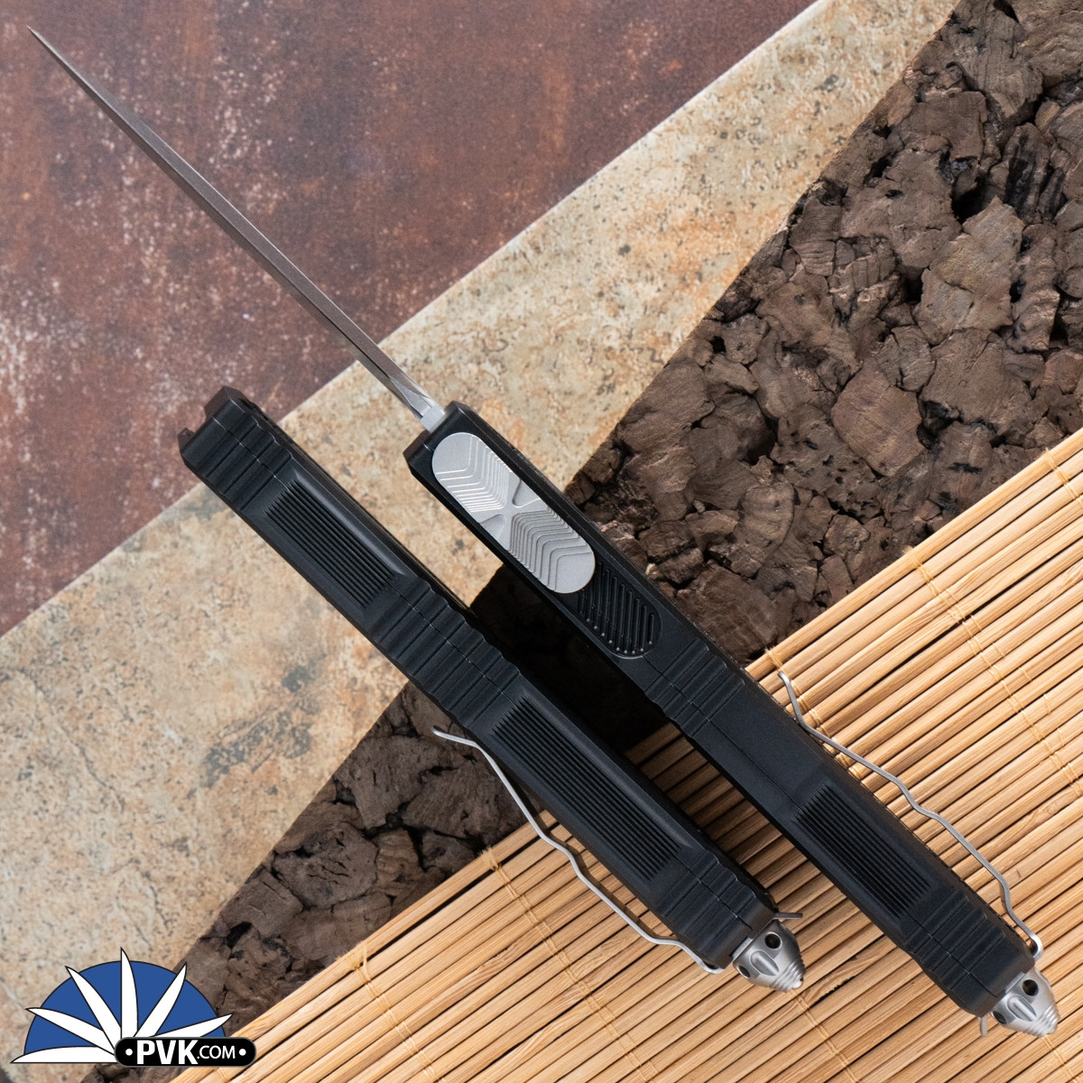 Microtech Scarab 2 Gen 3 1180-10 DES Stonewash Blade, Black Handle - PVK
