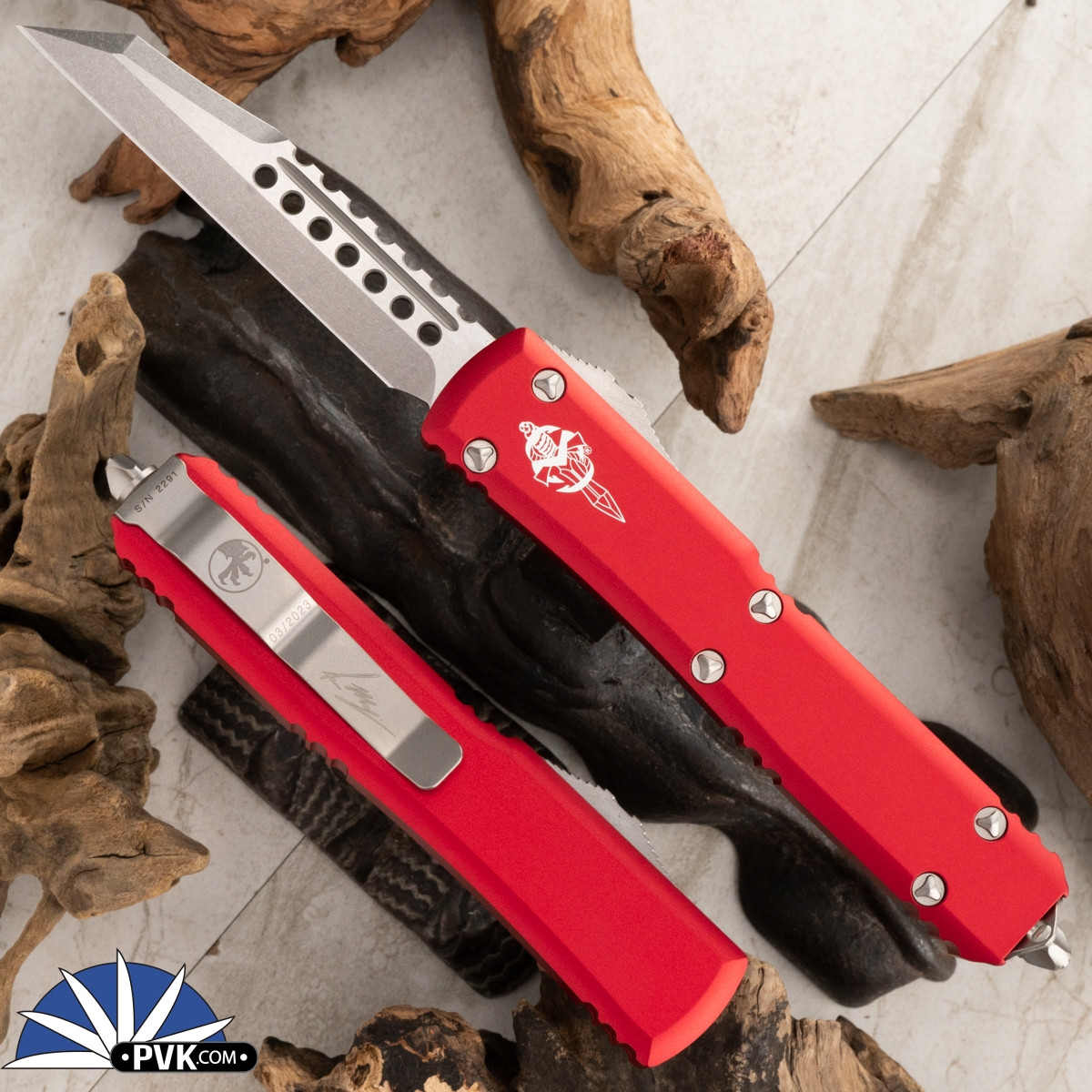 Microtech Ultratech 119W-10RDS Warhound Stonewash Blade, Red Handle ...