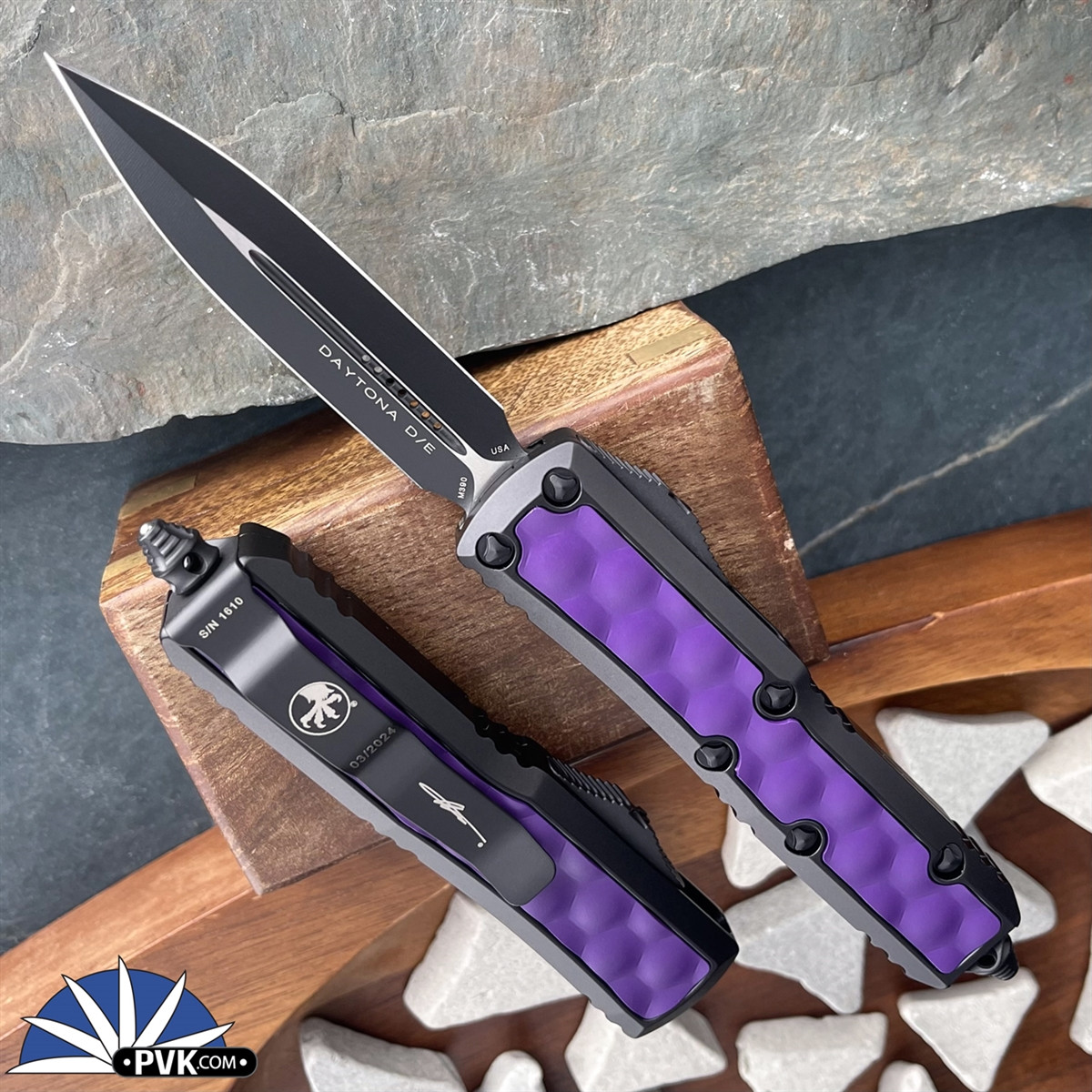 Microtech Daytona 126-1BIPUS Double Edge Black Blade, Black Handle ...