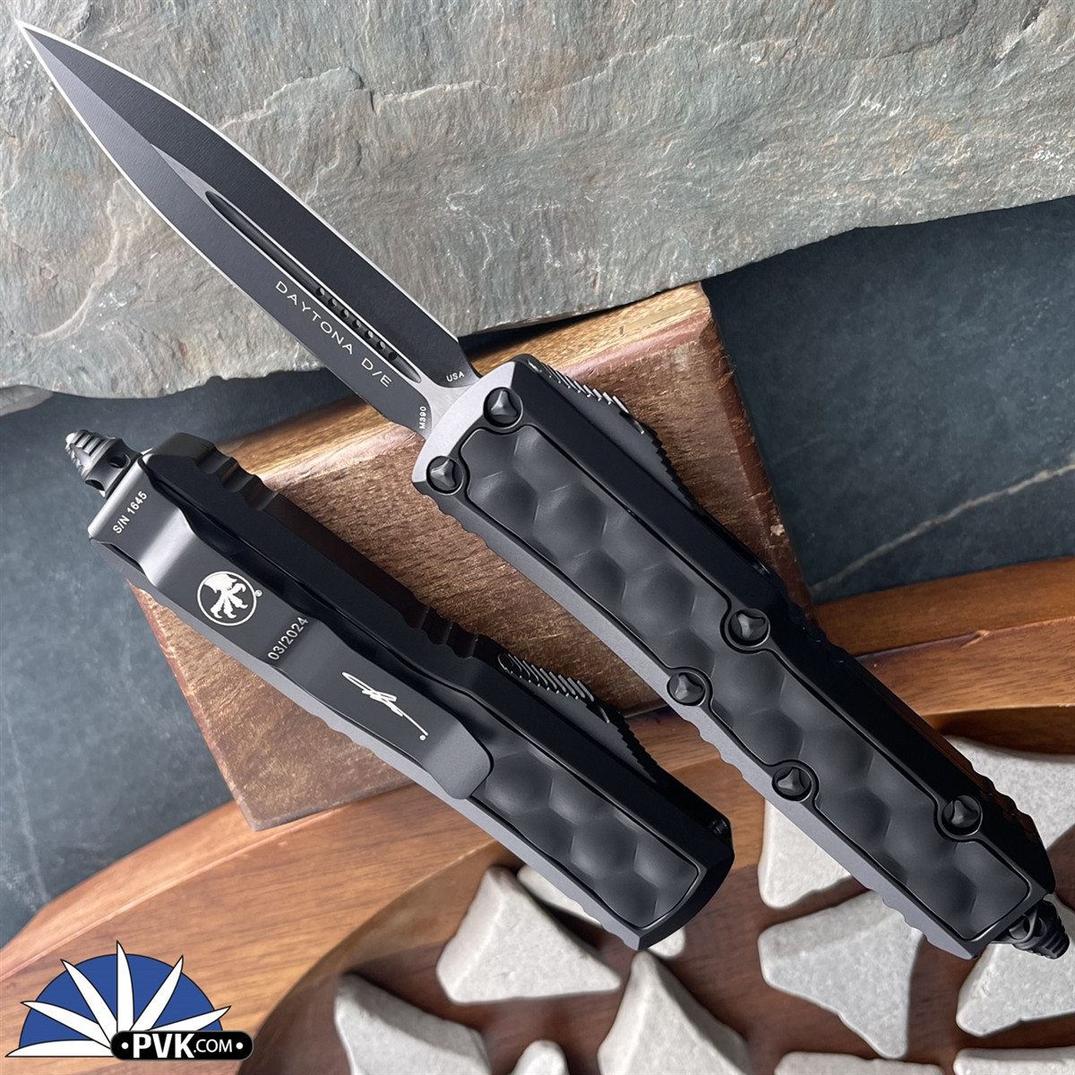 Microtech Daytona 126-1TBIS Double Edge Black Blade, Black Handle Black ...