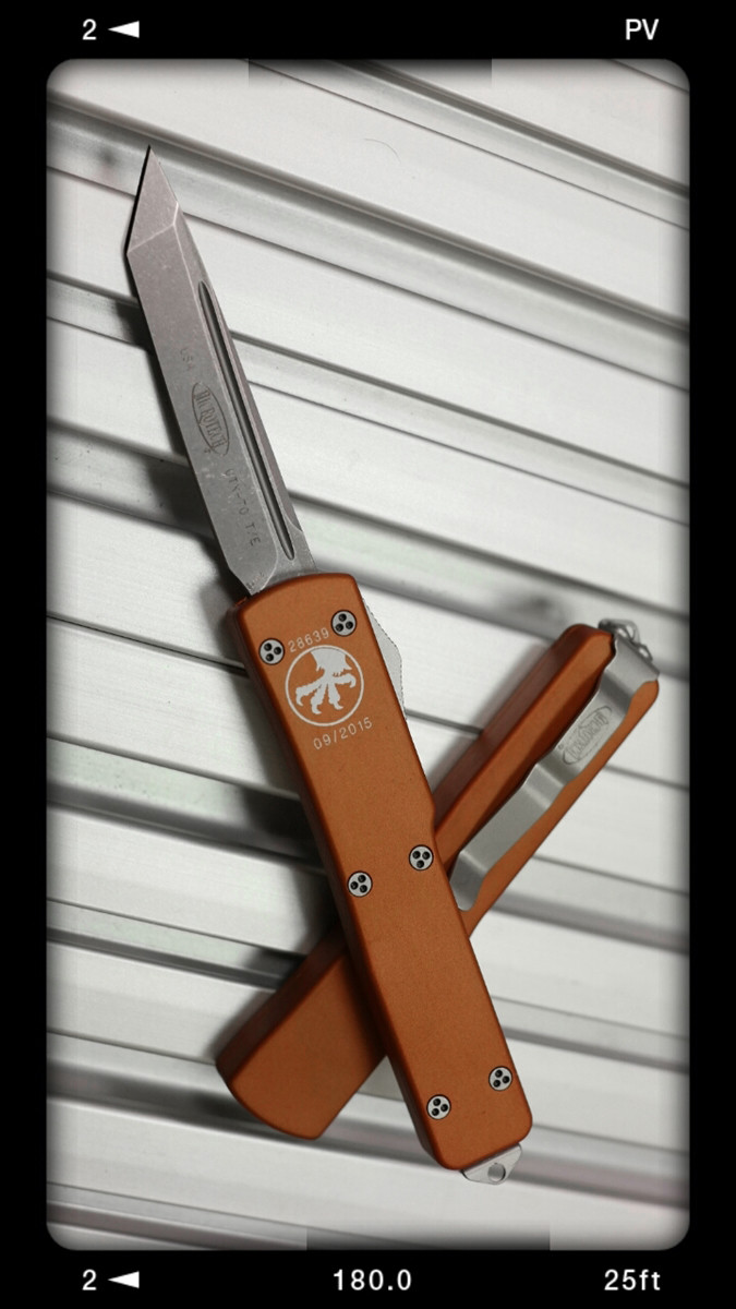 Microtech UTX-70 D/A OTF Tanto Stonewash Finish Blade Orange Handle - PVK