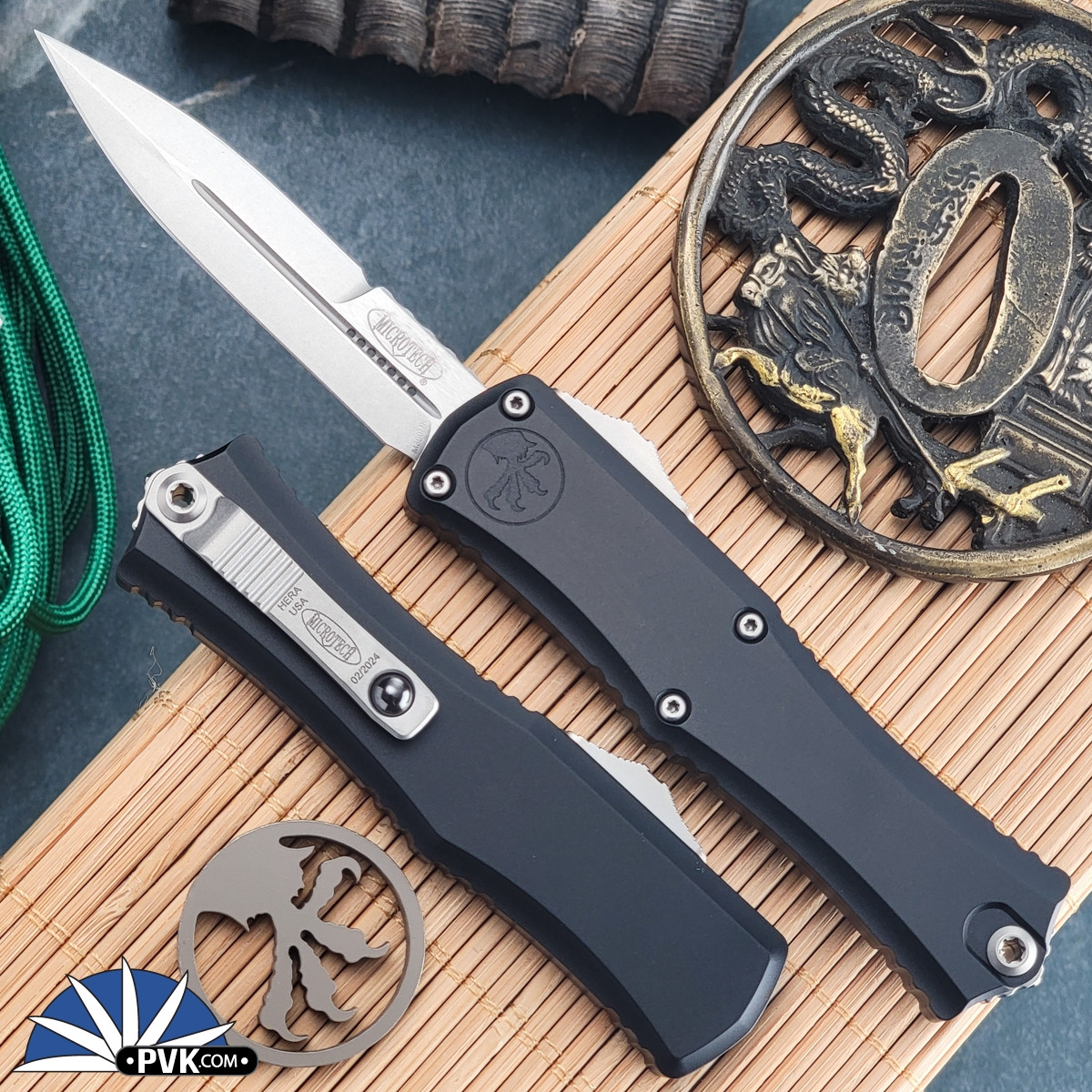Microtech Hera II Mini 1701M-10 Bayonet Stonewash Blade, Black Handle - PVK