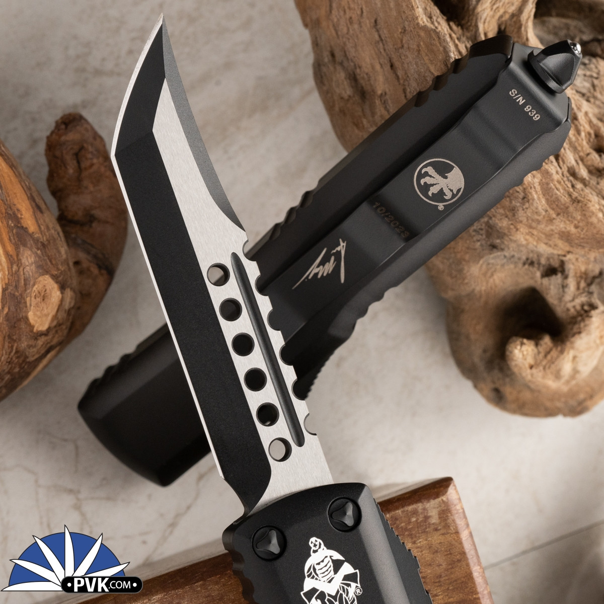 Microtech UTX-85 719- 1TS Hellhound Black Blade, Black Handle Signature ...