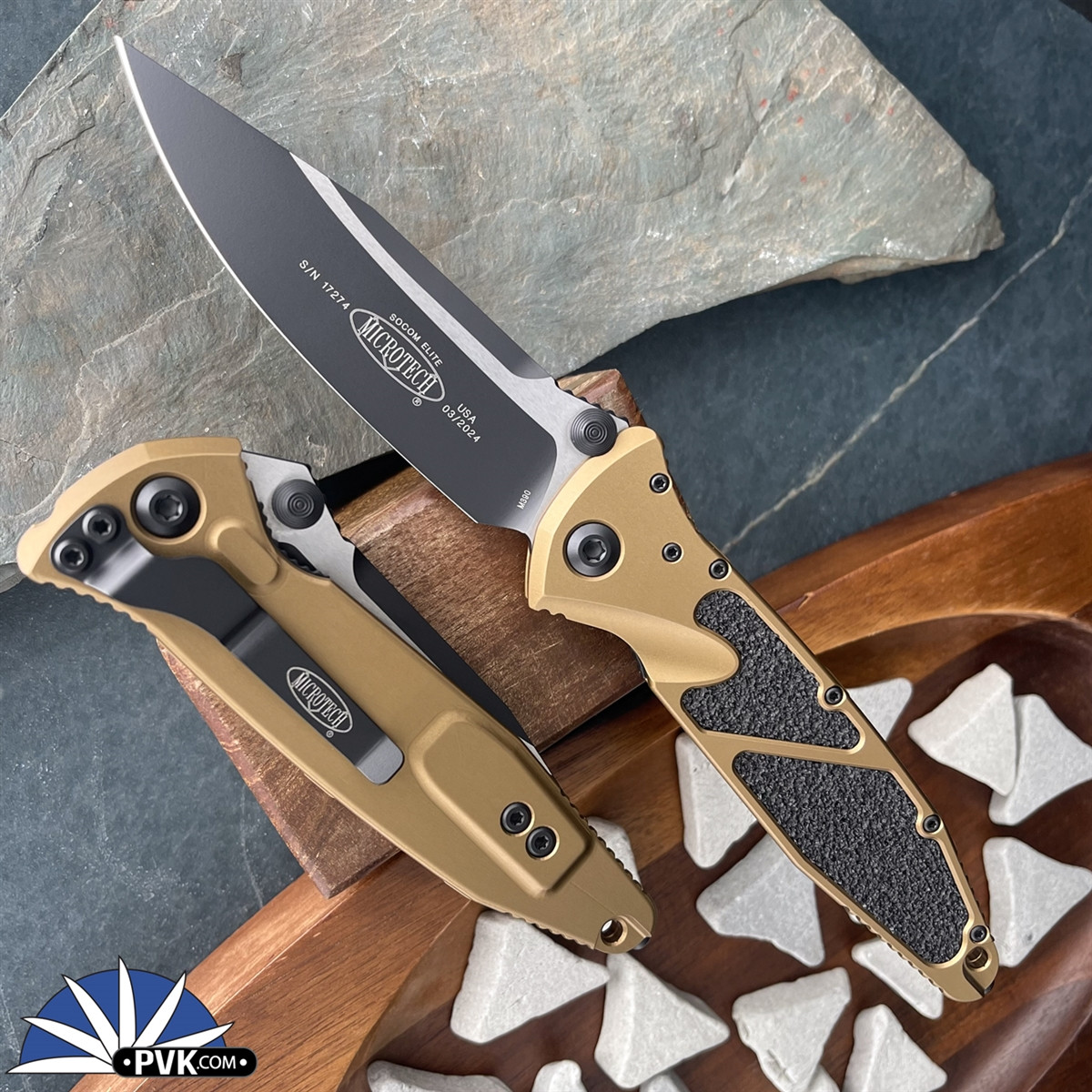 Microtech Socom Elite Manual 160-1TA Single Edge Black Blade, Tan ...
