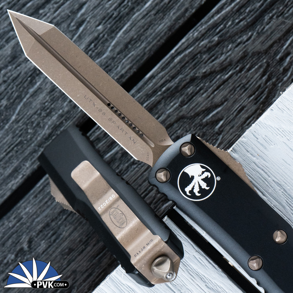 Microtech UTX-85 230-13AP Spartan Apocalyptic Bronze Blade, Black ...