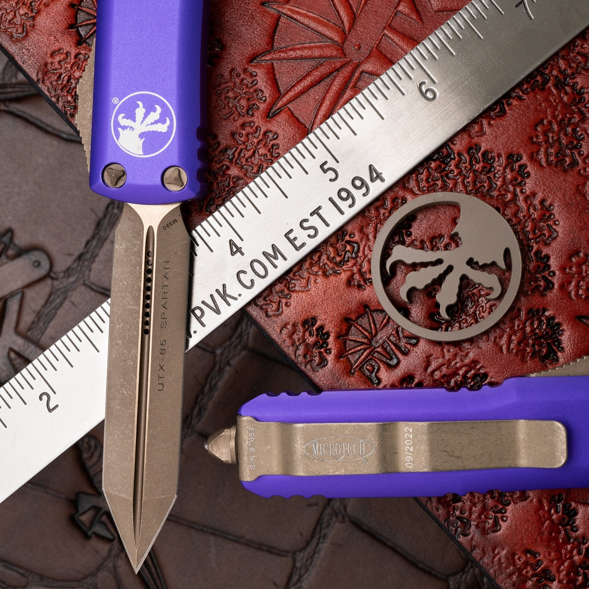 Microtech UTX-85 230-13APPU Spartan Apocalyptic Bronze Blade, Purple ...