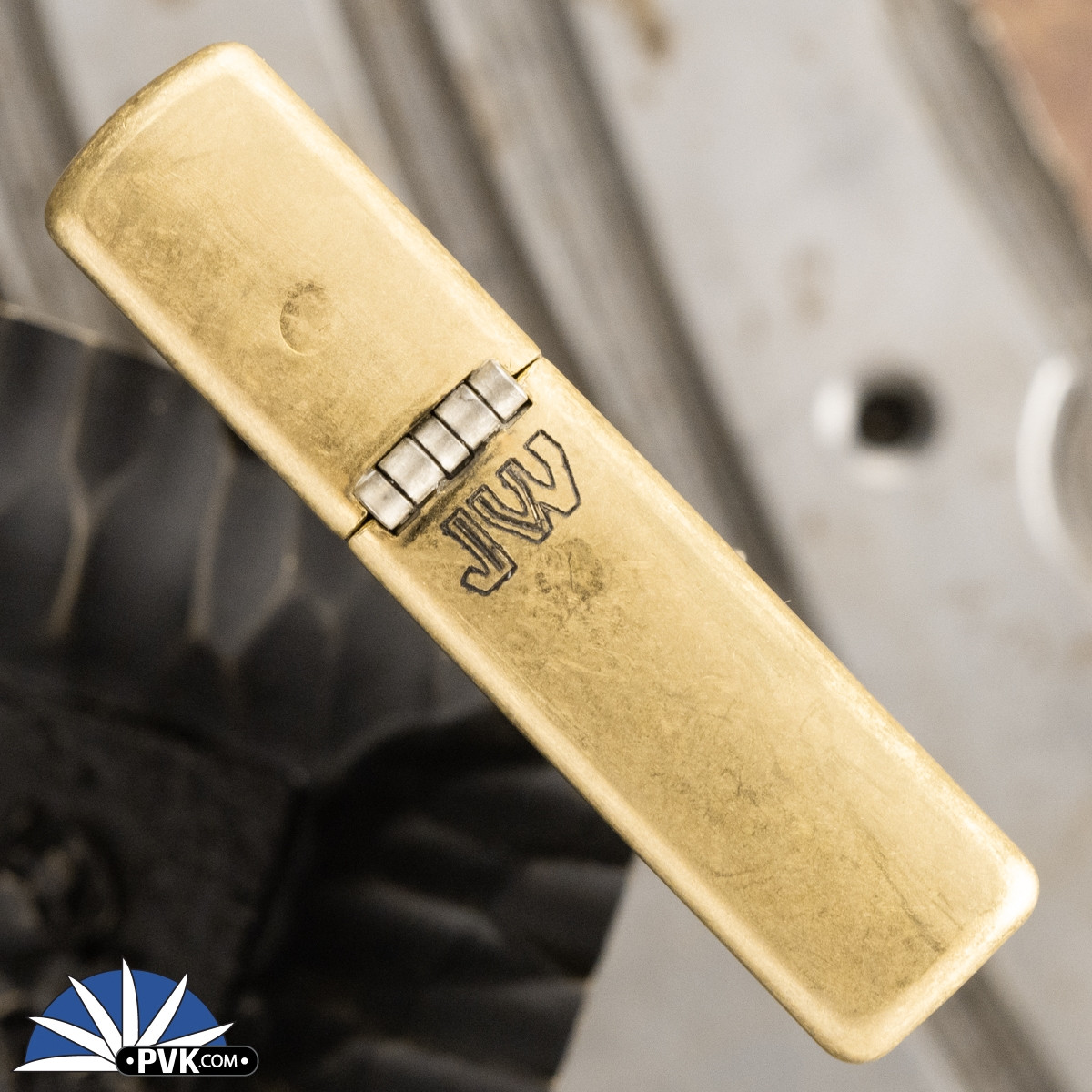 Custom Distressed Brass Lighter With Hand Engraved Skulls & Revolvers - PVK