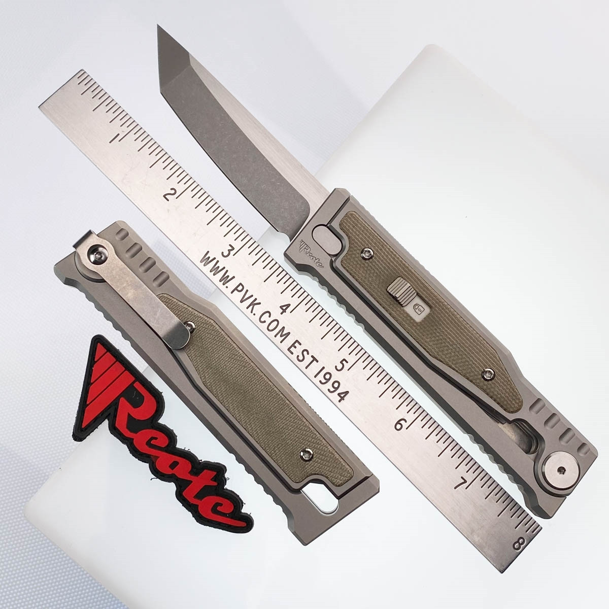 Reate EXO-M Gravity, Tanto, Green Micarta - PVK