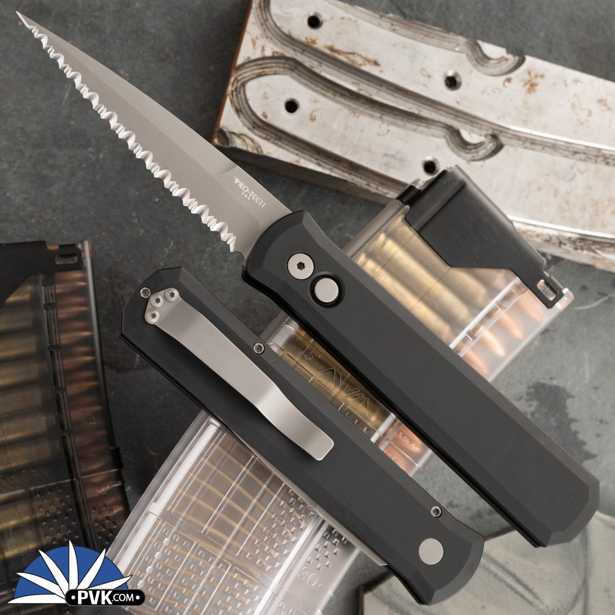 Custom REK Knives Protech Godfather Auto 920 Bead Blasted Full Serrated ...