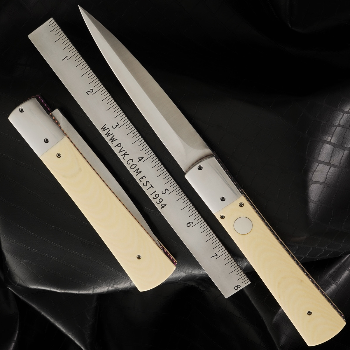 Rainy Vallotton Fantail D+D, White Ivory Micarta, Violet Anodized ...