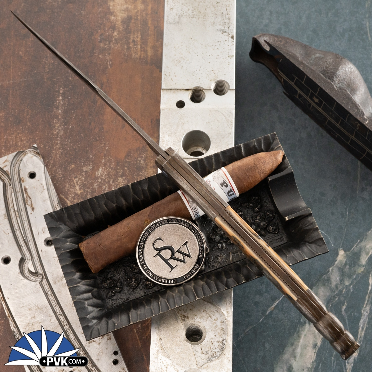 Richard S. Wright Ambidextrous Large Bolster Release Auto Aged Damascus ...