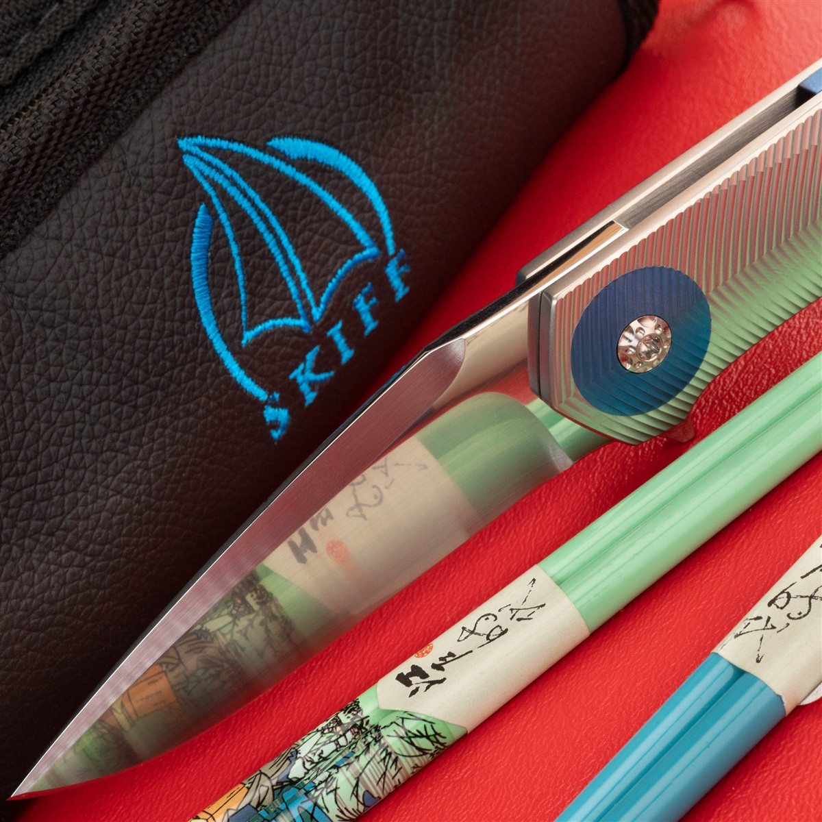 Skiff Made Blades Culprit, Satin, Milled Titanium, Blue Ano Accents ...