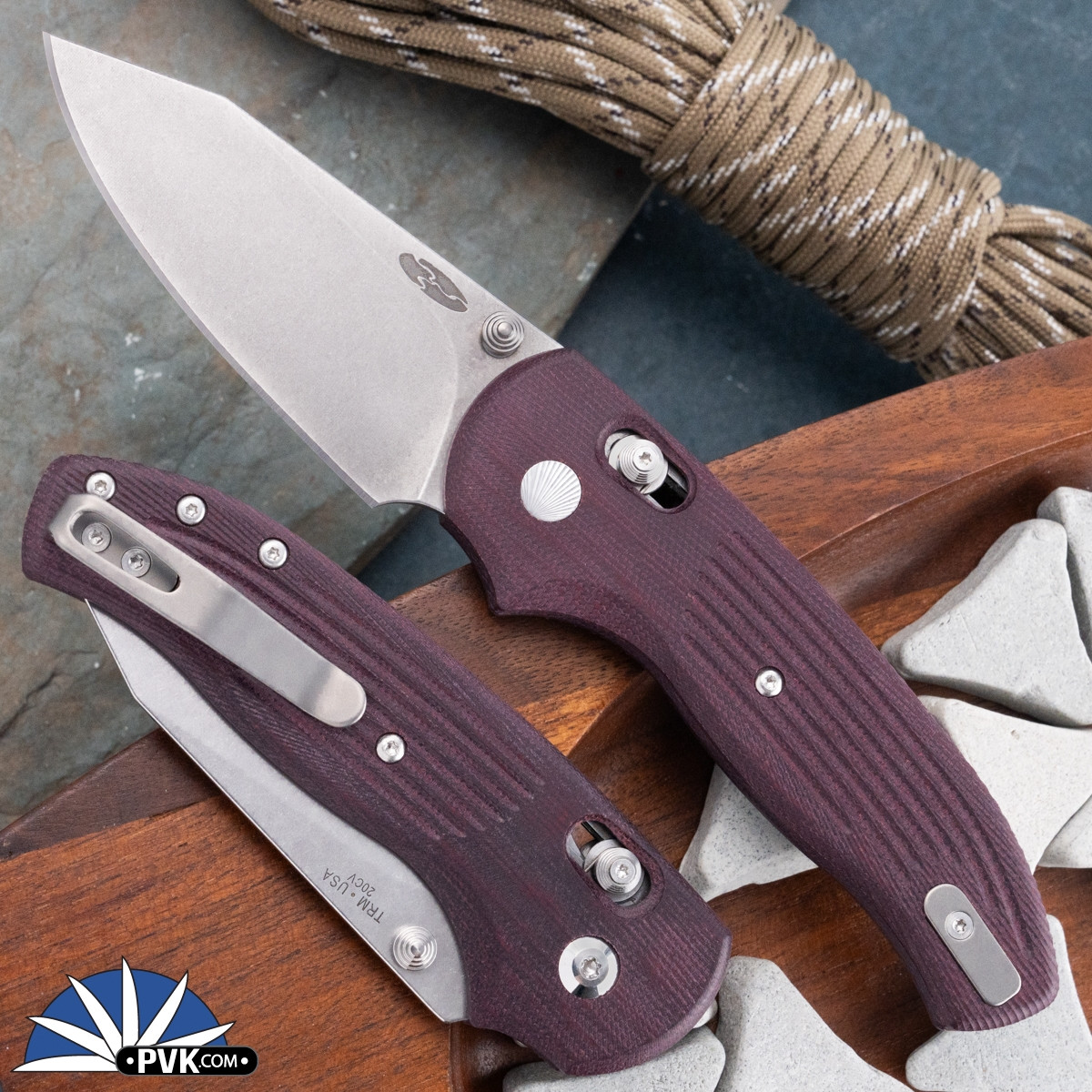 TRM Shadow River-Lok Stonewash 20CV, Concord Grape Micarta Scales - PVK